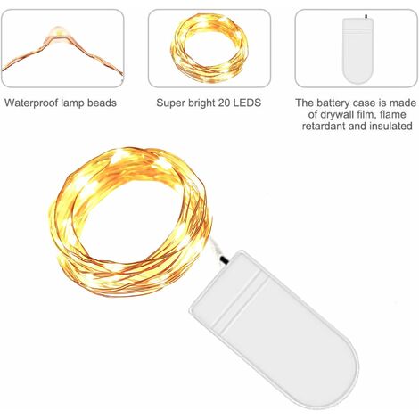 Guirnalda de luces LED a pilas - 12 piezas 2M 20LED Micro luces de hadas Alambre de cobre IP65 ...