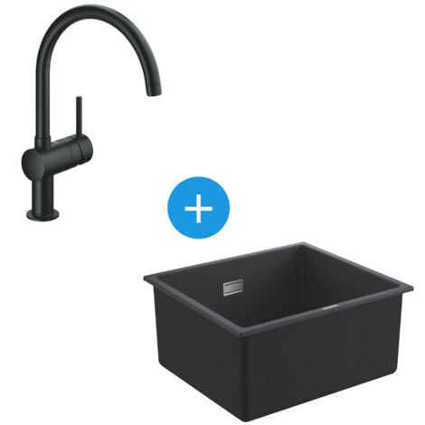 Grohe Kit Fregadero Cuarzo Negro Granito K700 417 x 366mm + Minta Negro ...