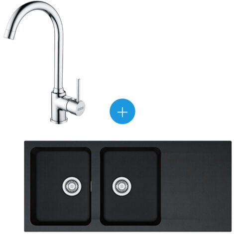 Franke Kit Ã©vier Orion OID 621, doble cubeta, Carbono + mezclador Pola, cuello de cisne, Cromo ...