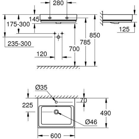 Grohe Lavabo de cerámica Cube, 600x490 mm, PureGuard, blanco alpino ...