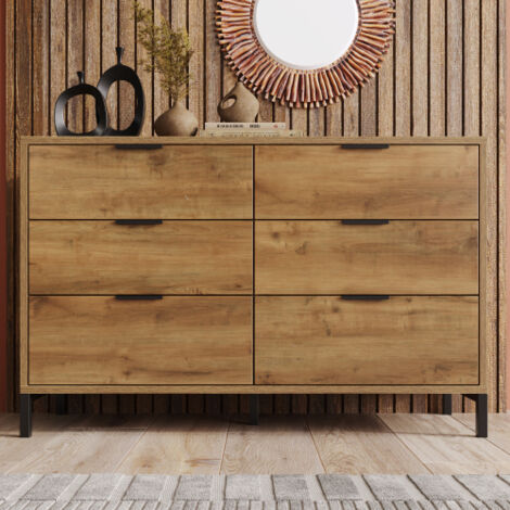 Commode à 6 tiroirs, 120x40x83cm, couleur chêne