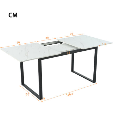 Table à manger, escamotable, pieds métal noir, plateau blanc, 140 ...