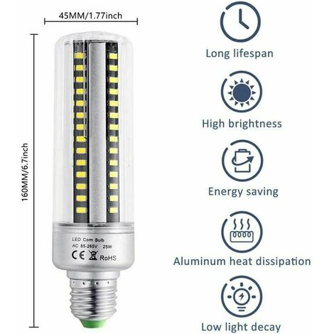 Ampoule E27 25W LED Blanc Chaud 3000K, 2500LM de Haute Luminosité, équivalent Halogène Ampoule ...
