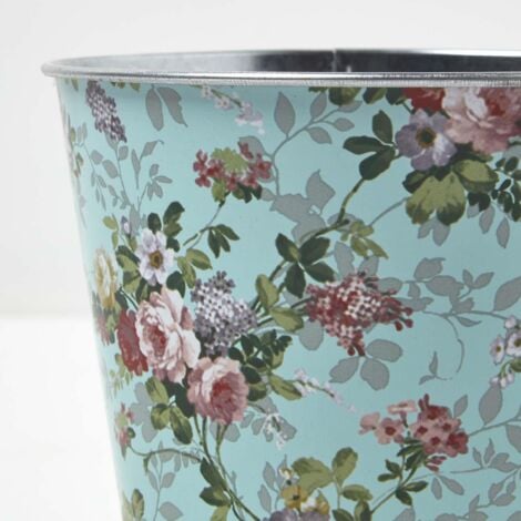 HOMESCAPES Cache-pot en zinc à motif roses