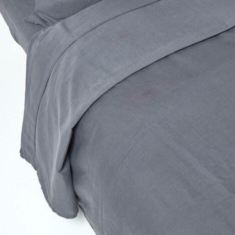 HOMESCAPES Drap plat en lin lavé Gris – 178 x 255 cm