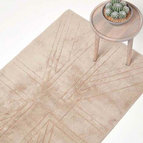 HOMESCAPES Tapis Union Jack Tufté - Uni - Beige 90 x 150 cm