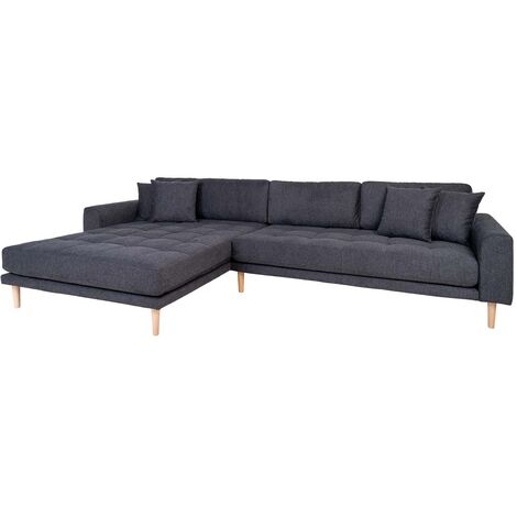 Lido canapé , loungesofa tourné vers la gauche avec 4 coussins gris foncé.