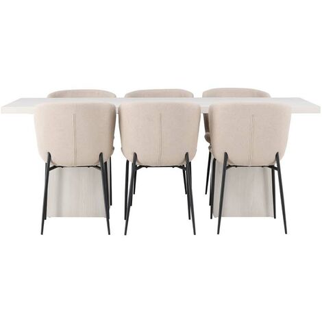 Olga ensemble pour salle à manger table blanc et 6 Modesto chaises beige.