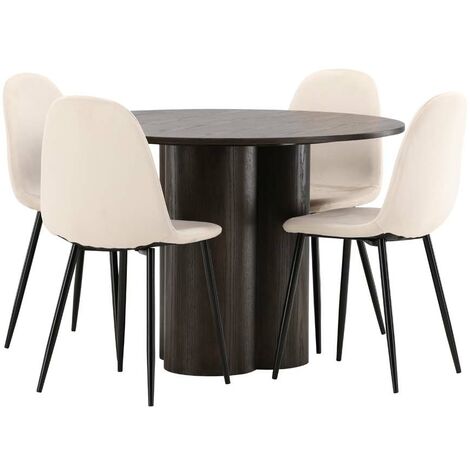 Olivia ensemble pour salle à manger table mocca et 4 Polar chaises beige.