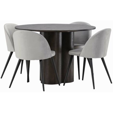 Olivia ensemble pour salle à manger table mocca et 4 Velvet chaises gris.