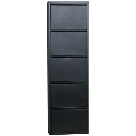Pisa Armoire à chaussures à 5 rabats/portes en métal noir. Livré ...