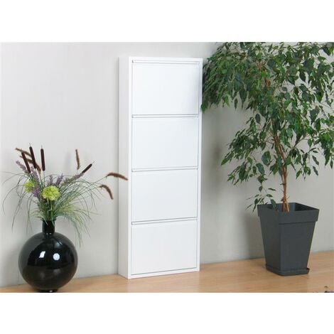 Pisa Armoire à chaussures à 4 rabats/portes métal, blanc. Livré ...