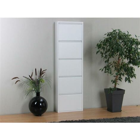 Pisa Armoire à chaussures à 5 rabats/portes en métal, blanc.