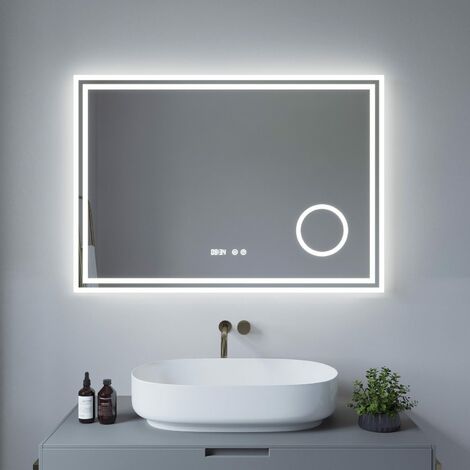 LED Badspiegel 100x70cm Badezimmerspiegel Touch-schalter Wandmontag ...