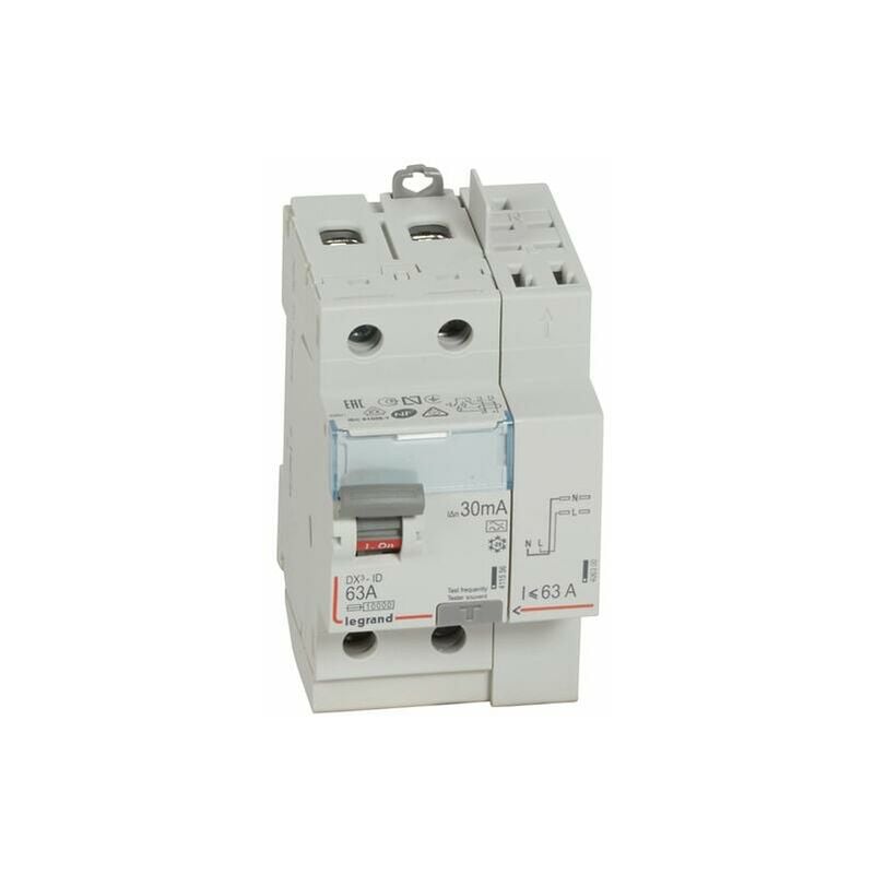 Interrupteur différentiel DX³-ID arrivée haut à vis et départ haut automatique - 2P 230V 63A ...