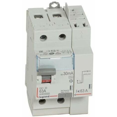 Interrupteur différentiel DX³-ID arrivée haut à vis et départ haut automatique - 2P 230V 63A ...