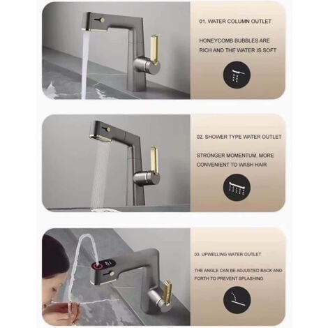 Waschtischarmatur mit 3 Strahlarten Armatur Waschbecken mit ausziehbar ...