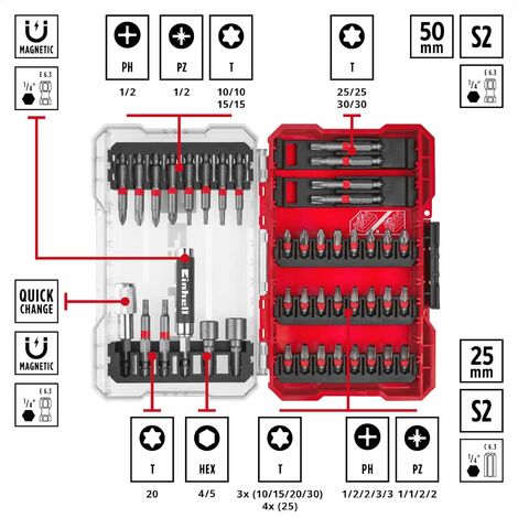 Einhell M-CASE 42-tlg. Bit-Set (25-mm-Bits, 50-mm-Bits, Magnethalter ...