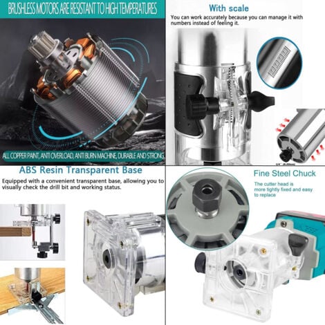 Trim routers,850W Brushless Cordless Router Tool, 1/4" Electric Hand ...