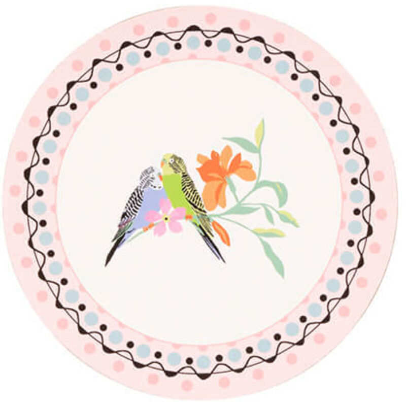 Cath Kidston Painted Table Set Of 4 Budgie Cork Backed Round Coasters
