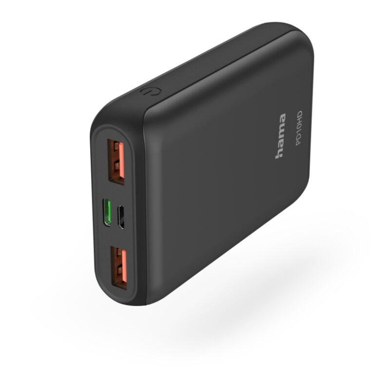 hama Power Pack PD10-HD, 10000mAh, 2 USB- A, 1 USB- C, pr chrg rap ...