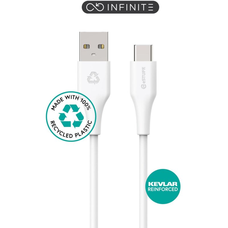 eSTUFF INFINITE USB-C to USB-A Cable 2m White. Recycled Plastic ...