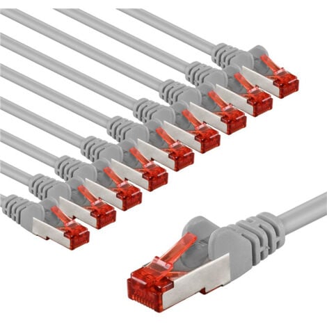 goobay CAT 6 Câble Patch, S/FTP (PiMF), 2 m, gris, Lot de 10 - conducteur en cuivre (CU), gaine ...