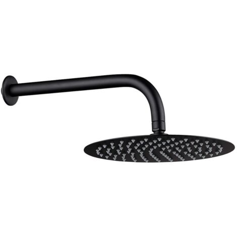 Set soffione e braccio doccia tondo - 200 mm ultraslim nero opaco