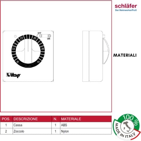 Schläfer 0940110 - Termostato Ambiente da Parete con Interruttore ON/OFF e Manopola di ...