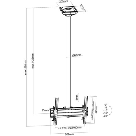 Support TV plafond inclinable 1 écran portrait 43''- 75'' Hauteur 150cm ...