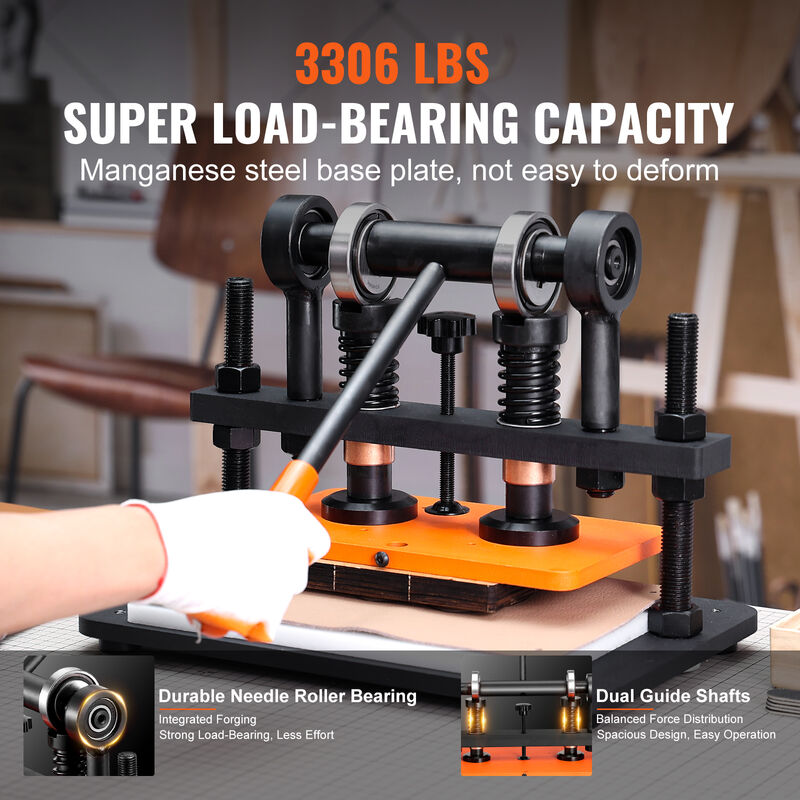 VEVOR Leather Cutting Machine 10.2 x 5.9 in Embossing Plate Manual Die Cutter 0.47 in Pressure Stroke Leather Embossing Machine Dual Guide Shafts Die Cut Machine for Various of Materials