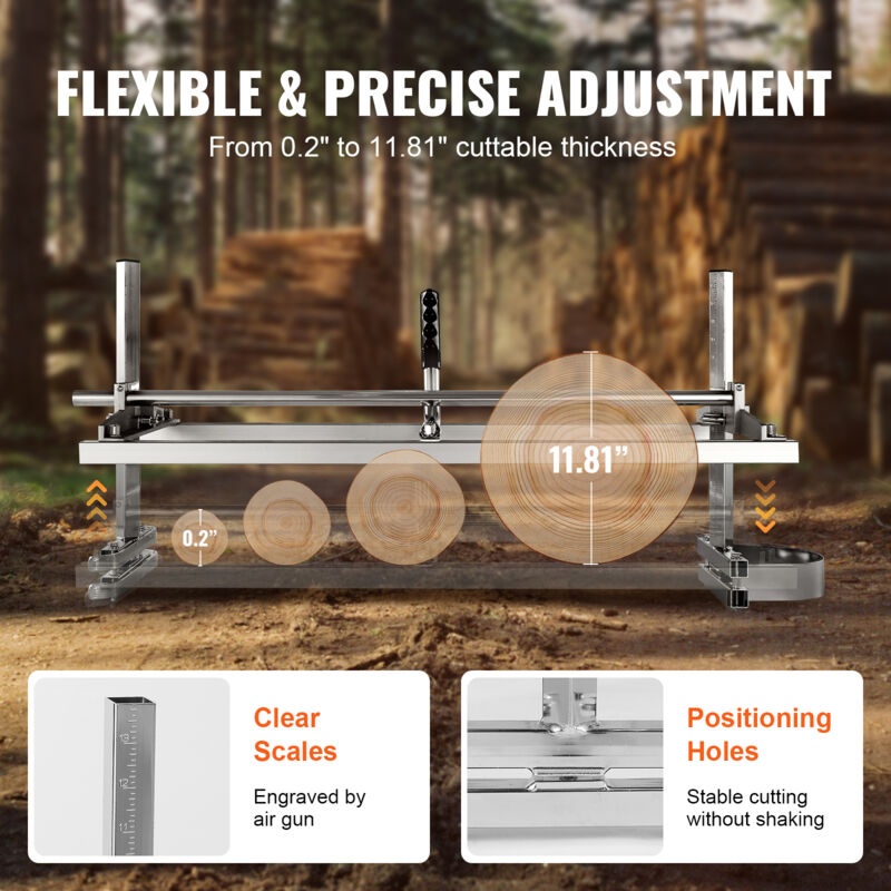 Mophorn Portable Sawmill 14 36 Guide Bar Galvanized Steel Chainsaw Planking 0.2 11.81 Thickness Wood Lumber Cross Cutting Saw Mill for Builders Silver