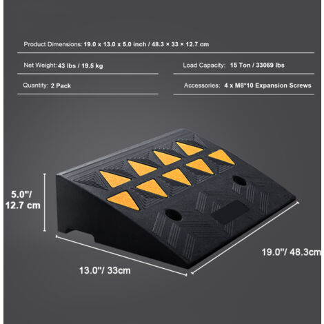 Mophorn Rubber Curb Ramp 2 Pack, 5" Rise Height, Heavy-Duty 33,069 lbs ...