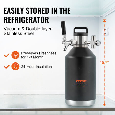 VEVOR Beer Growler Tap System, 128Oz 4L Mini Keg, 304 Stainless Steel ...