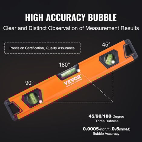 VEVOR Magnetic Torpedo Level 48 24 16 10 in Mechanical Level Set Bubble Vials Ruler for