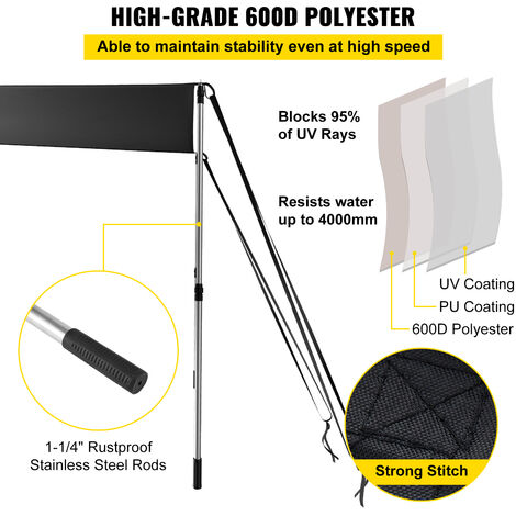 VEVOR T-Top Shade Extension, 6' x 7', UV-proof 600D Polyester T-top ...