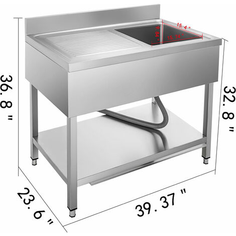 VEVOR Ktchen Sink with Left Hand Platform 39.5 inch Stainless Steel ...