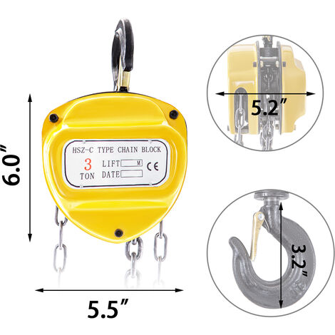 VEVOR Chain Hoist 6600lbs/3ton, Chain Block Hoist Manual Chain Hoist ...