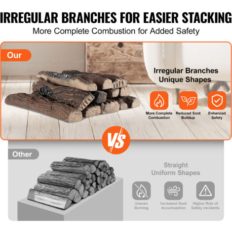 Mophorn 10 Pcs Gas Fireplace Logs, Large Ceramic Heat-Resistant ...