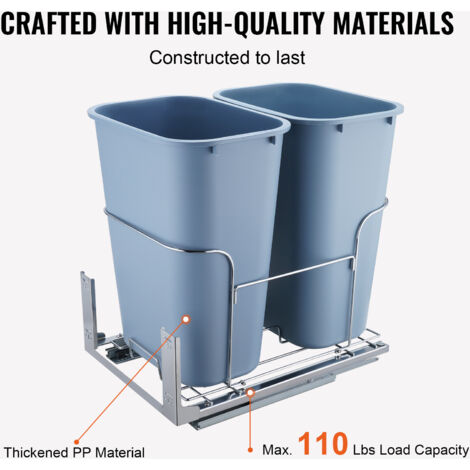 VEVOR Pull-Out Trash Can, 35Lx2 Double Bins, Under Mount Kitchen Waste ...