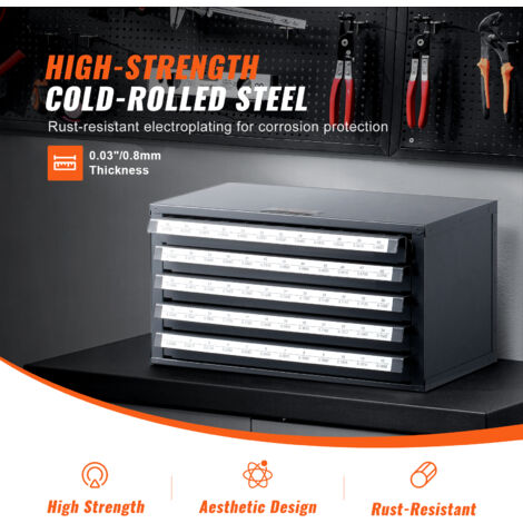 VEVOR Drill Bit Dispenser Cabinet, Five-Drawer Drill Bit Organizer ...