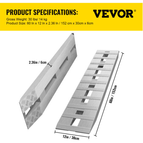 VEVOR 60\'\' X 12\'\' Aluminum Trailer Ramps 6000LBS Total Beavertail ...