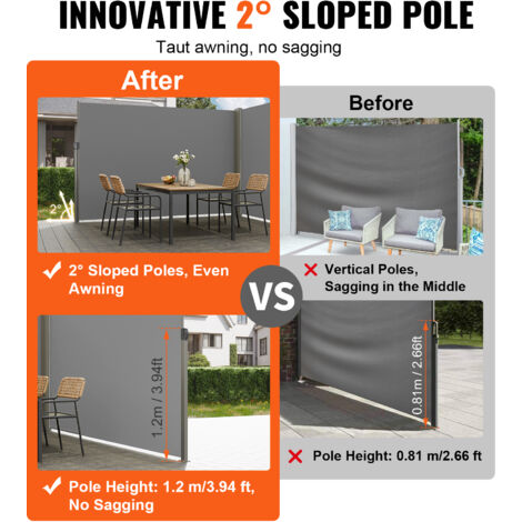 VEVOR Retractable Side Awning, 79''x 236'' Outdoor Privacy Screen, 180g ...