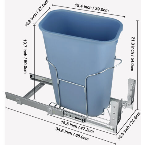 VEVOR Pull-Out Trash Can, 35L Single Bin, Under Mount Kitchen Waste ...