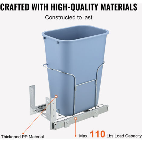 VEVOR Pull-Out Trash Can, 35L Single Bin, Under Mount Kitchen Waste ...