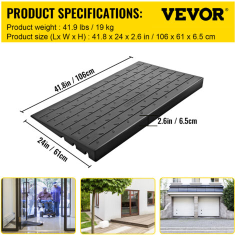 VEVOR Rubber Threshold Ramp, 2.6\" Rise Threshold Ramp Doorway, 3 ...