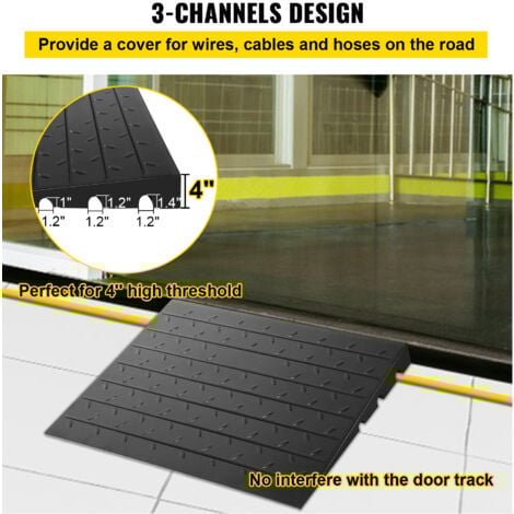 Mophorn Rubber Threshold Ramp, 4" Rise Doorway Ramp, 3-Channel Cord ...