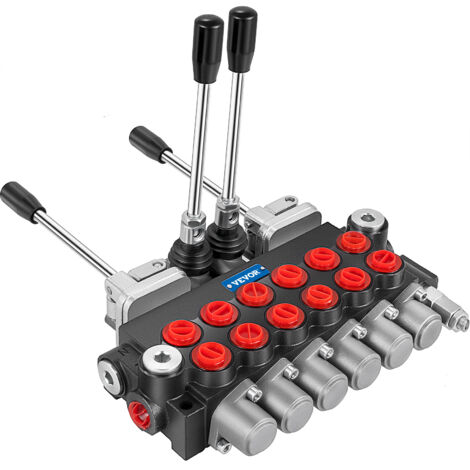 VEVOR Tuspuzz Hydraulic Directional Control Valve, 6 Spool Hydraulic ...