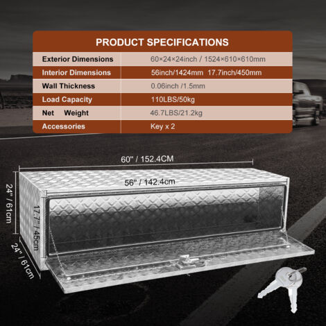 VEVOR Underbody Truck Box 60 24 24 Pickup Storage Box Heavy Duty Aluminum Diamond