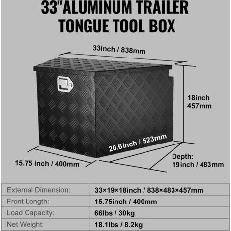 VEVOR Trailer Tongue Box Aluminum Alloy Diamond Plate Tongue Box Tool Chest Heavy Duty Trailer Box